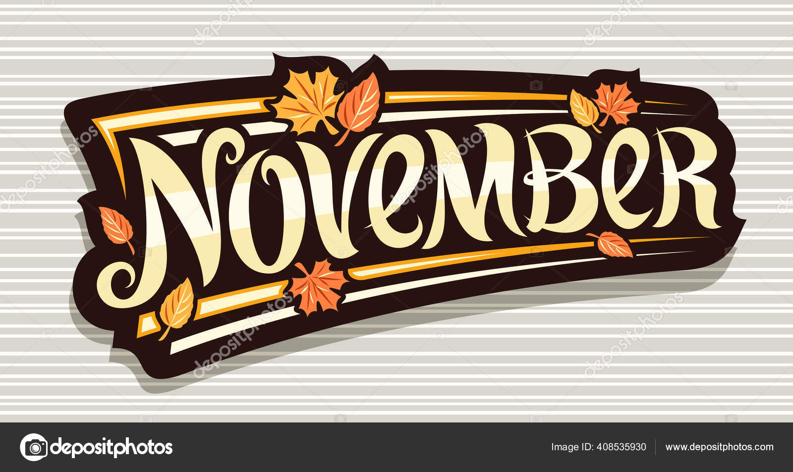 Vector Banner November Black Logo Curly Calligraphic Font Falling ...