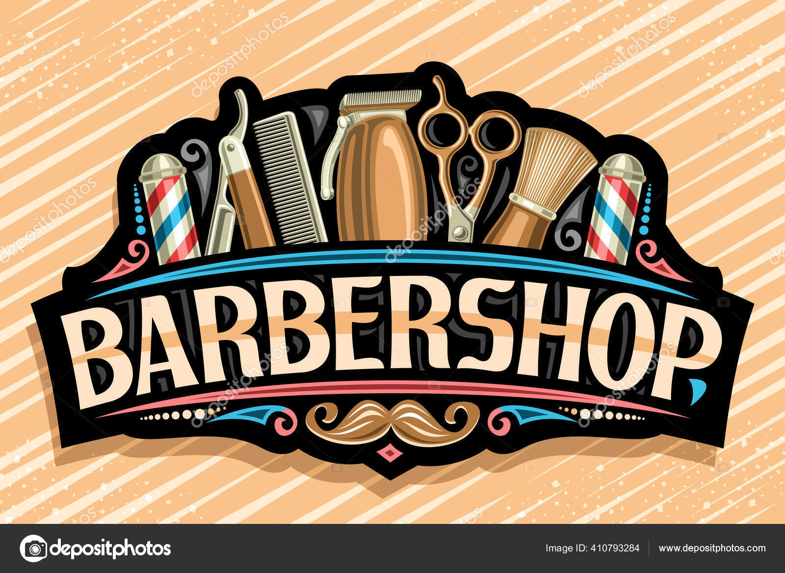 Vector Logo Barbershop Black Decorative Sign Board Golden Professional ...