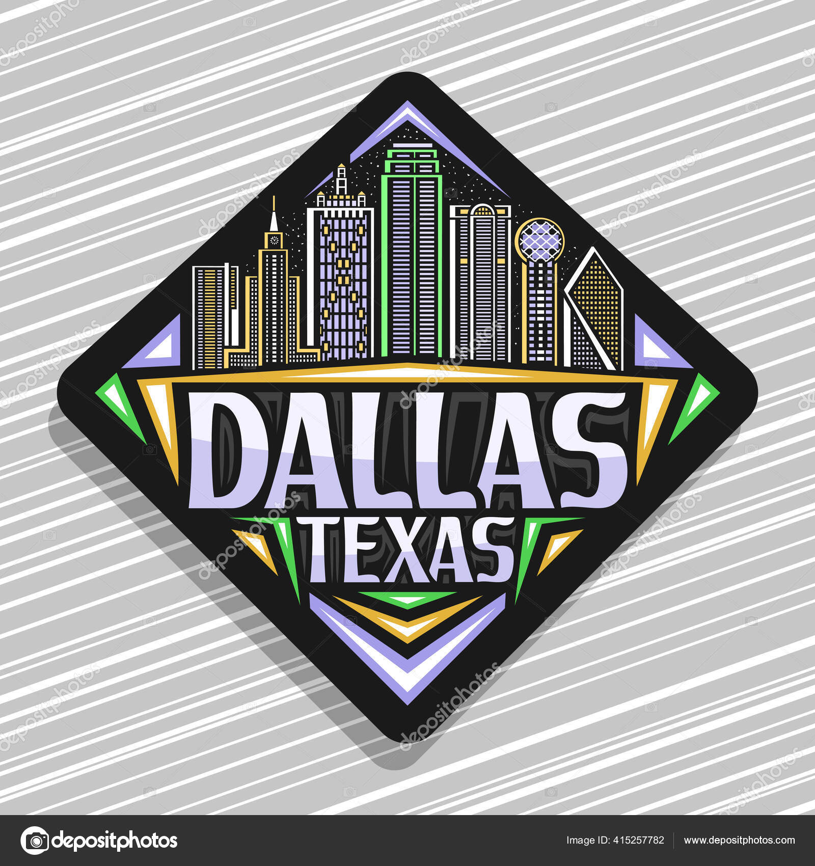 Vector Logo Dallas Black Rhombus Road Sign Illustration Famous Dallas ...