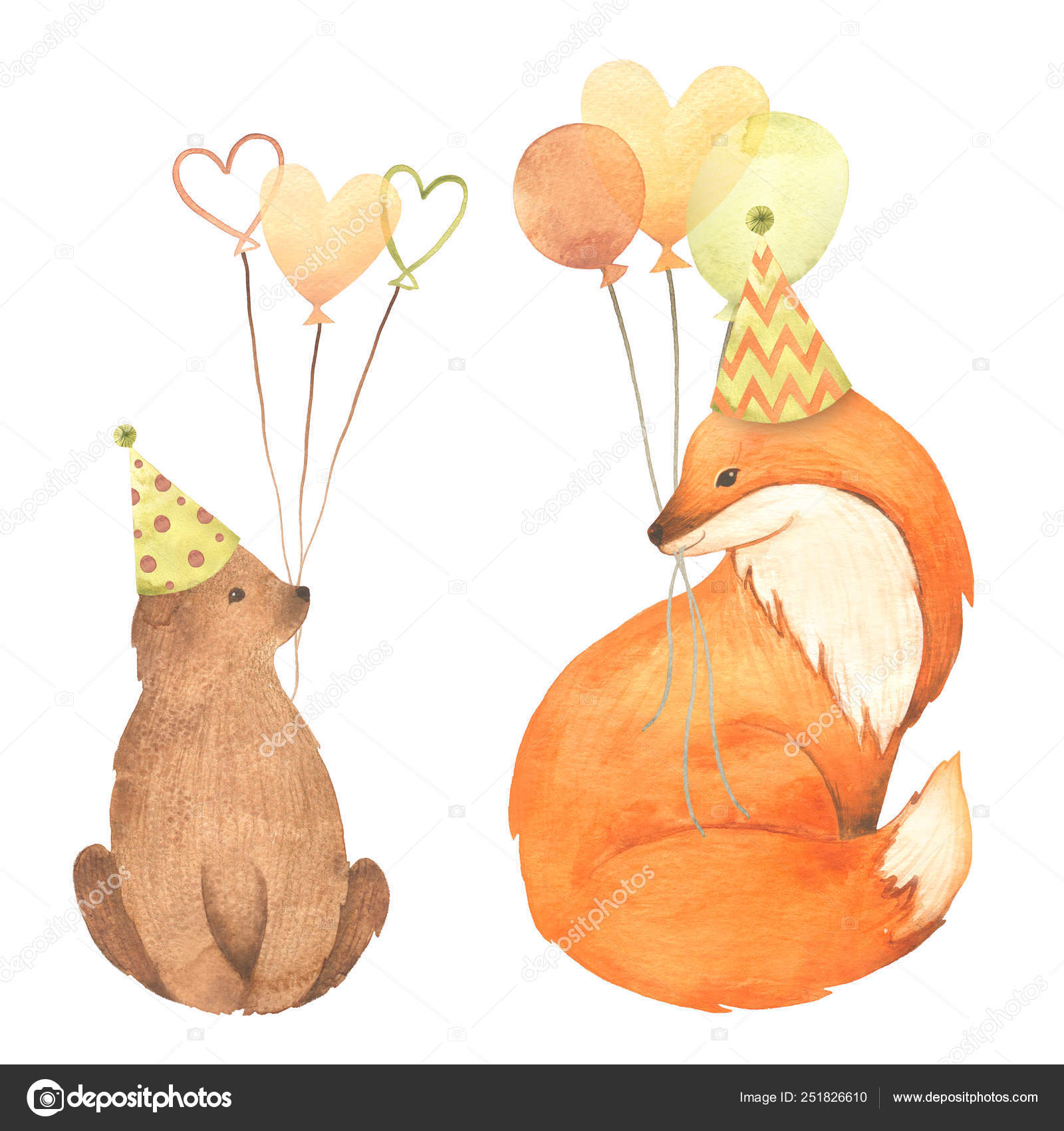 水彩画の誕生日 白い背景に孤立した手描きの漫画の水彩画のスケッチイラスト バースデーカードのコレクション— ストックイラストレーション by ...