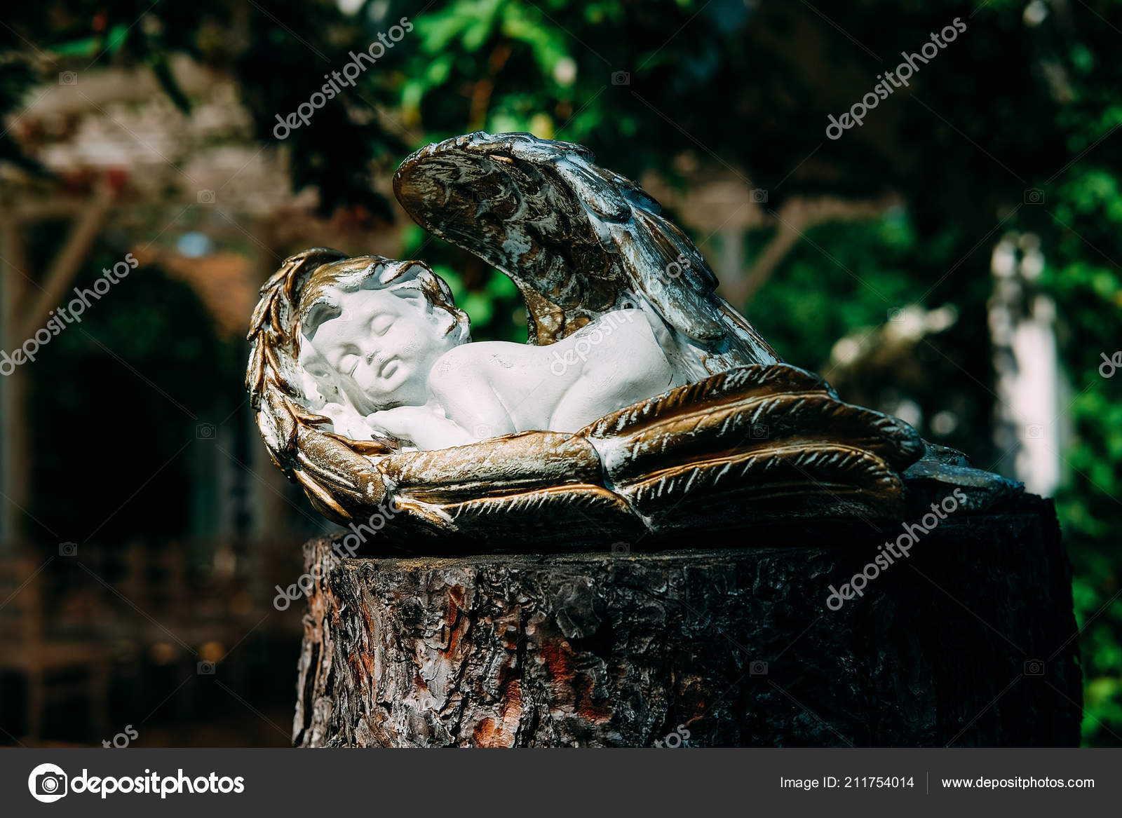 Christian Religious Symbol Statue Cute Cupid Angel Sleeping Sun Stock ...