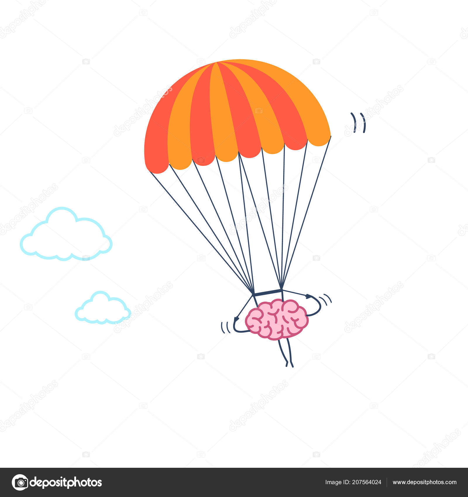 Brain Flying Parachute Isolated White Background Vector Concept ...