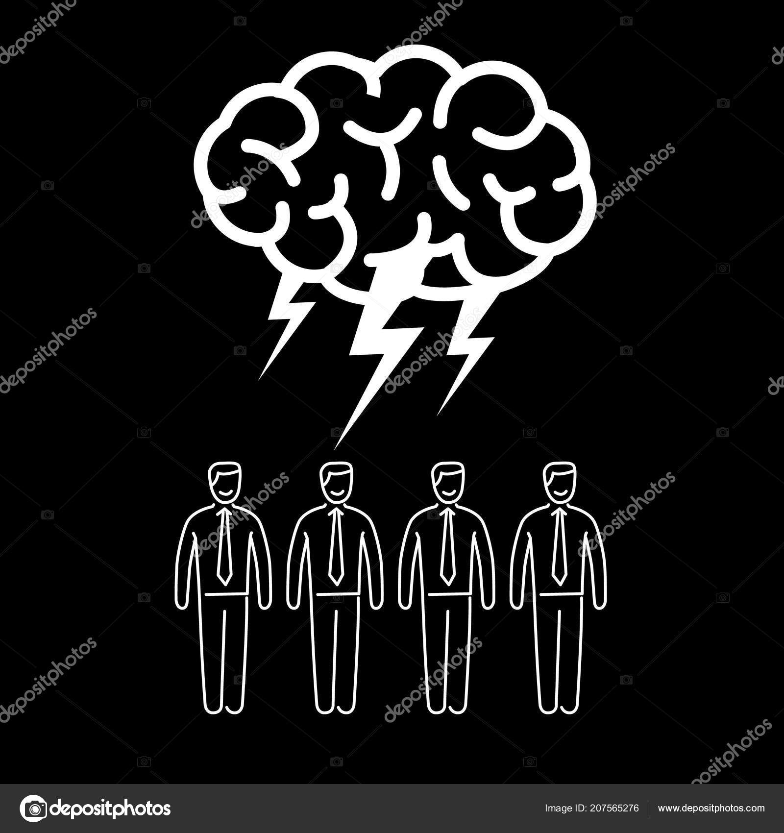 Brain Lightnings Team Black Background Vector Concept Illustration ...
