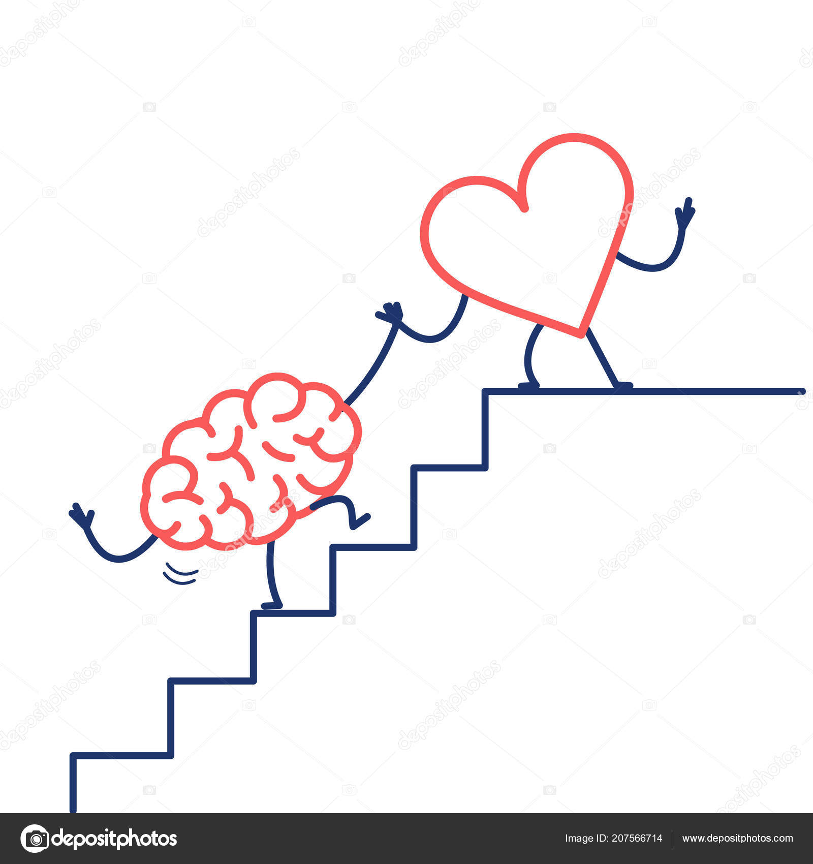 Heart Helping Brain Stairs Success While Holding Hand Isolated White ...