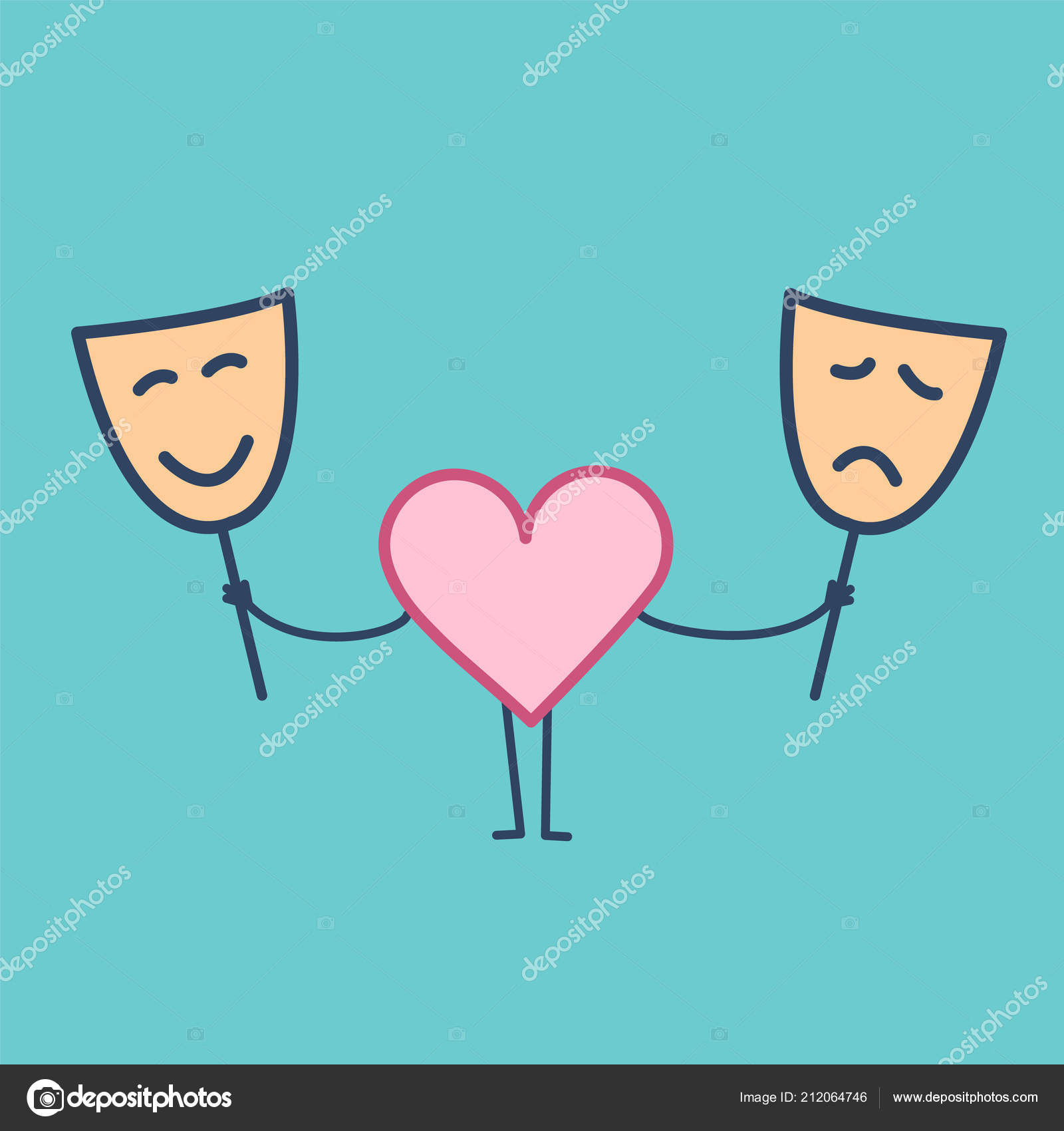 Heart Happy Sad Mask Green Background Stock Vector by ©HonzaHruby 212064746