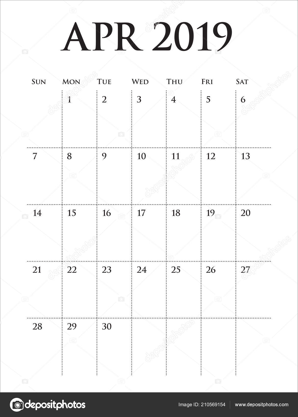 April 2019 Desk Calendar Vector Illustration Simple Clean Design Stock ...