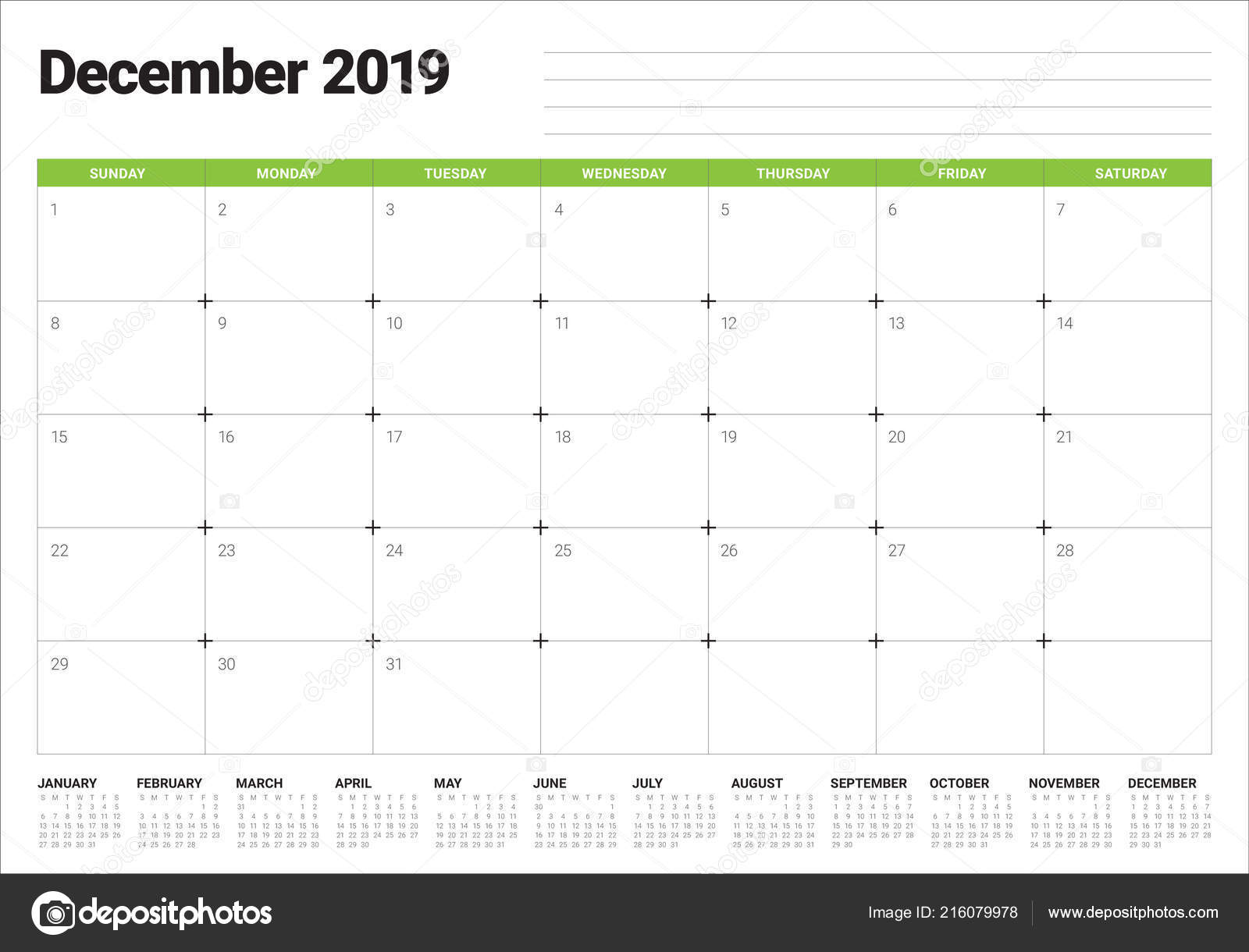 December 2019 Desk Calendar Vector Illustration Simple Clean Design ...