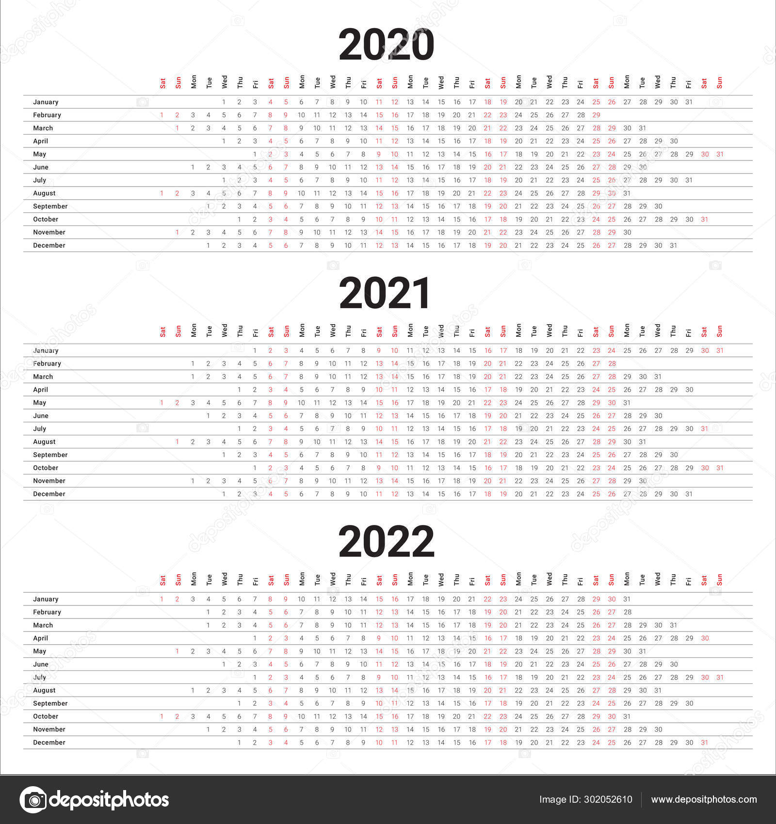 Year 2020 2021 2022 calendar vector design template Stock Vector by ...