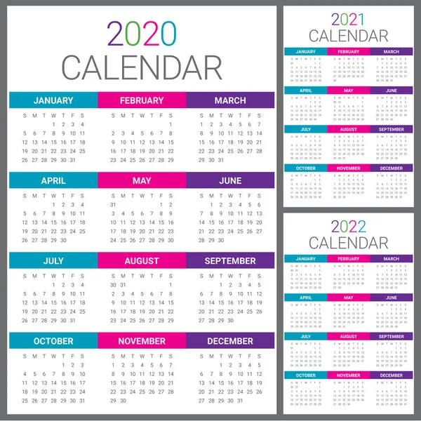 Año 2020 2021 2022 plantilla de diseño de vector de calendario 2023