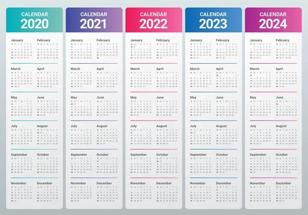 Year 2020 2021 2022 2023 2024 2025 calendar vector design templa Stock ...