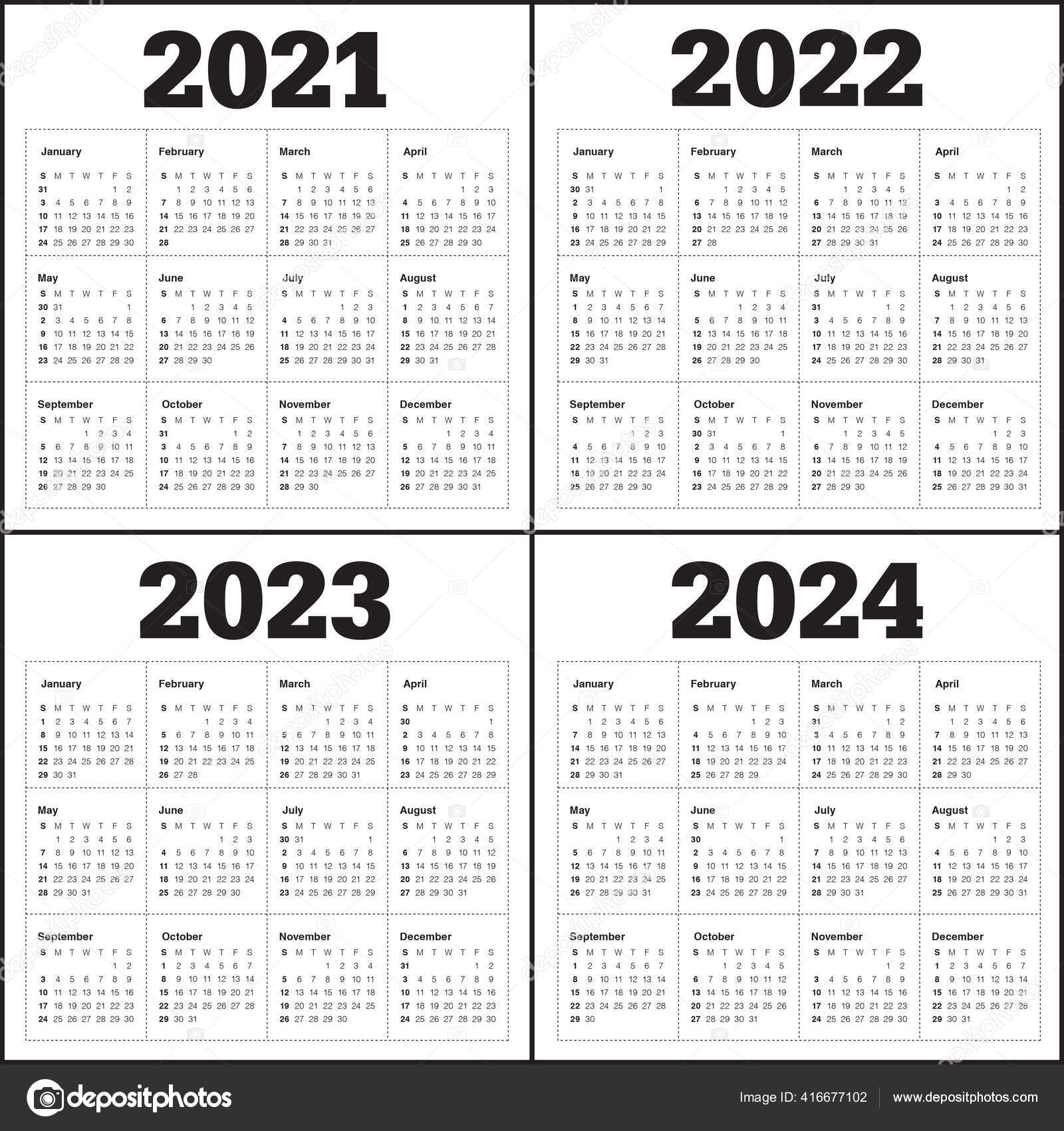 Año 2021 2022 2023 2024 Plantilla Diseño Vectores Calendario Diseño Vector de stock #416677102 ...