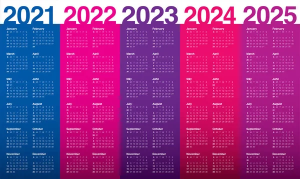 Año 2021 2022 2023 2024 2025 Plantilla Diseño Vectores Calendario Vector de stock #416678510 de ...