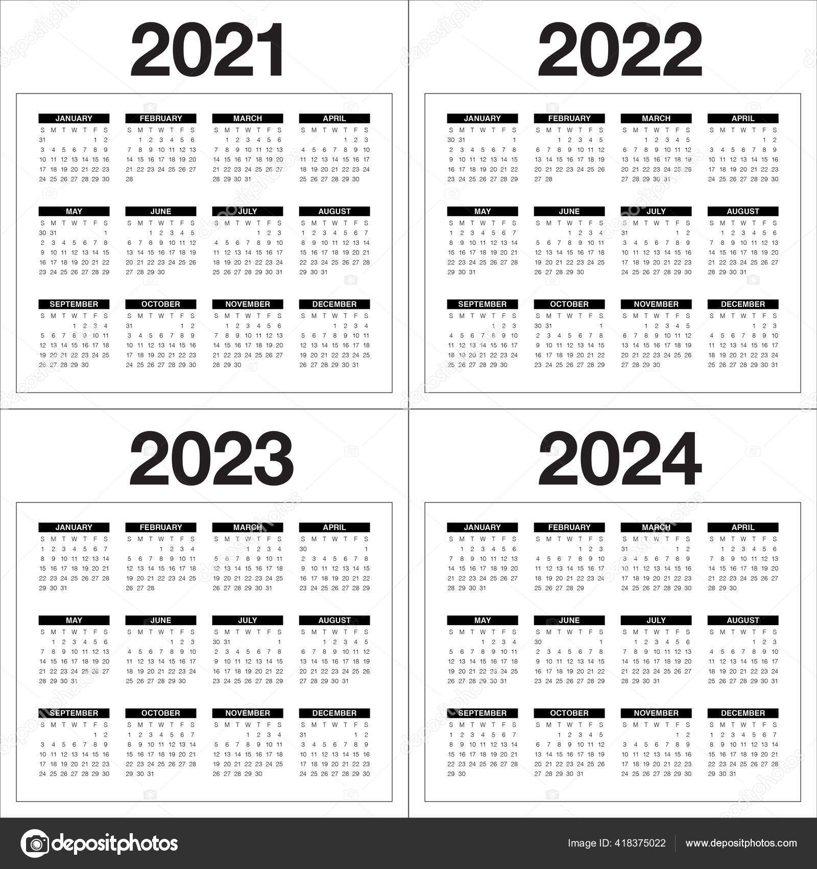 Año 2021 2022 2023 2024 Plantilla Diseño Vectores Calendario Diseño Vector de stock #418375022 ...