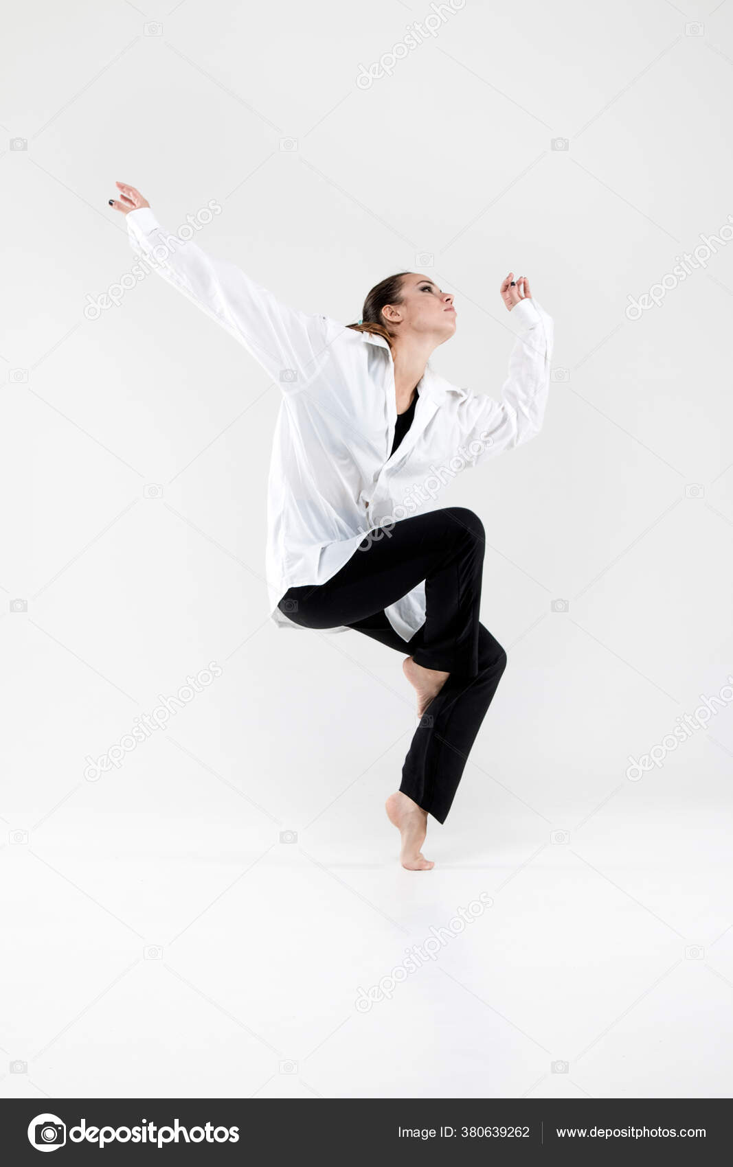 Dancer Jazz Poses Floor Her Fingers White Background Girl Beautiful ...