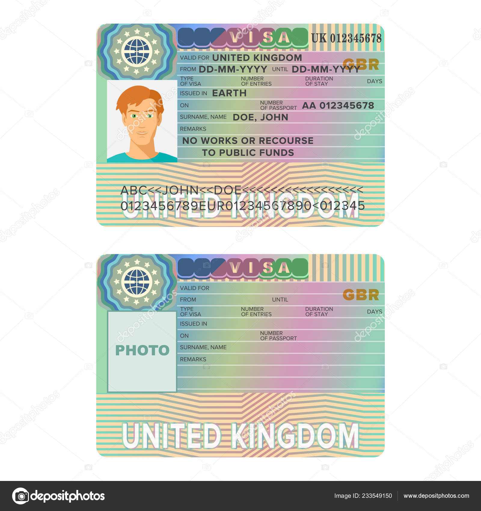 United Kingdom England Visa Passport Sticker Templates Stock Vector by ...