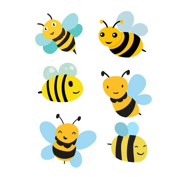 Bees. Set of funny little bees Cute cartoon characters Vector ...