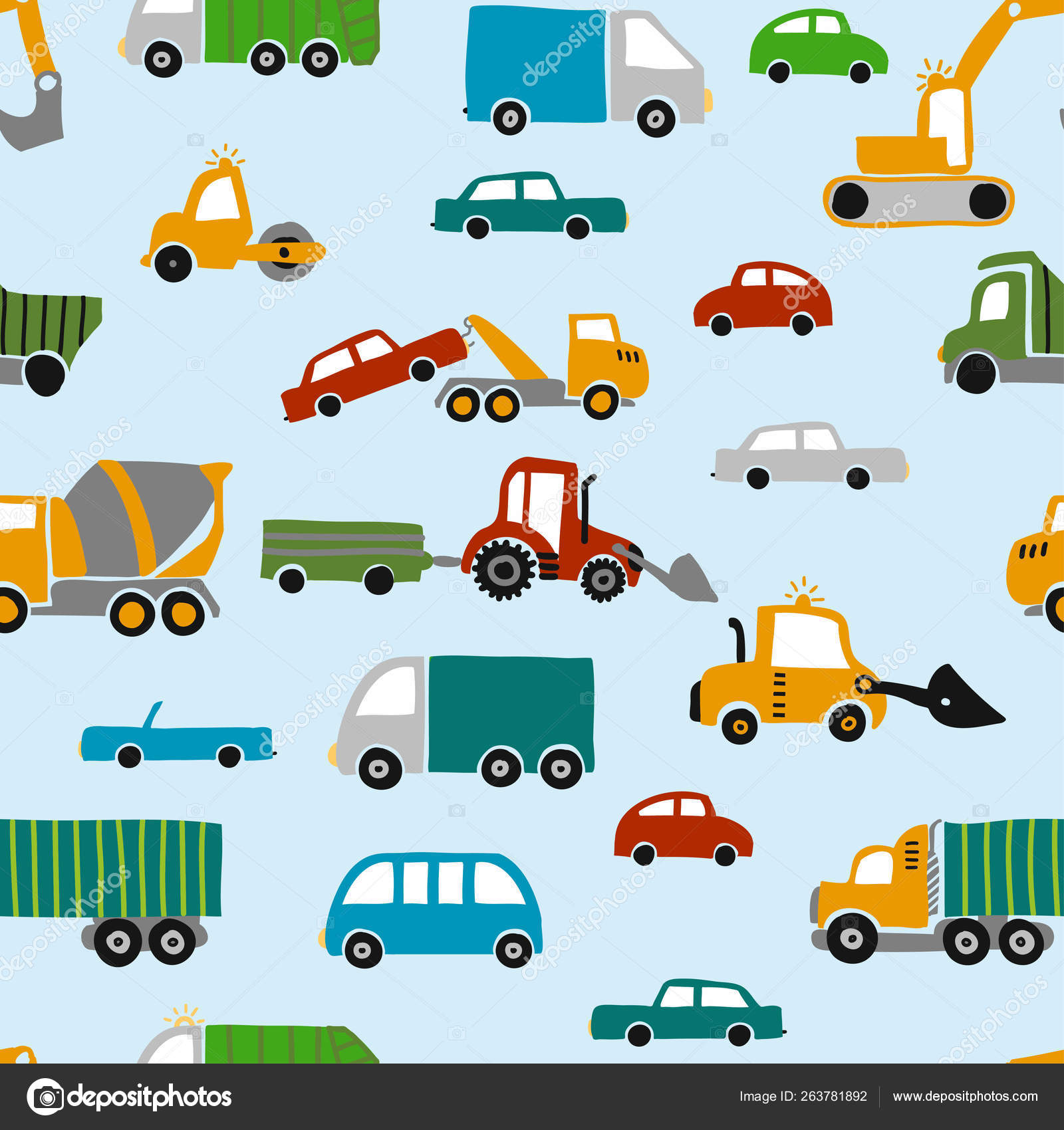 Vehicle Pattern Design Several Machines Funny Hand Drawn Doodle ...