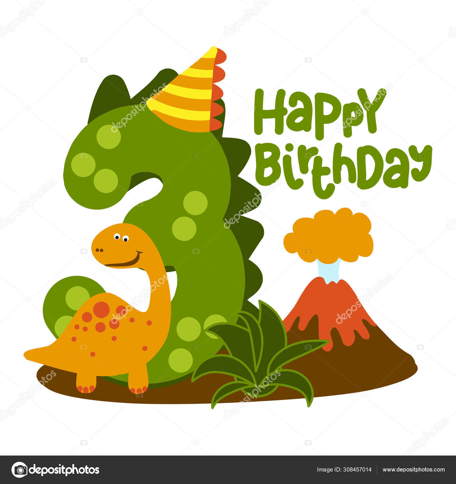 Happy 3St Birthday Cute Dinosaur Alphabet Doodle Hand Drawn Vector ...