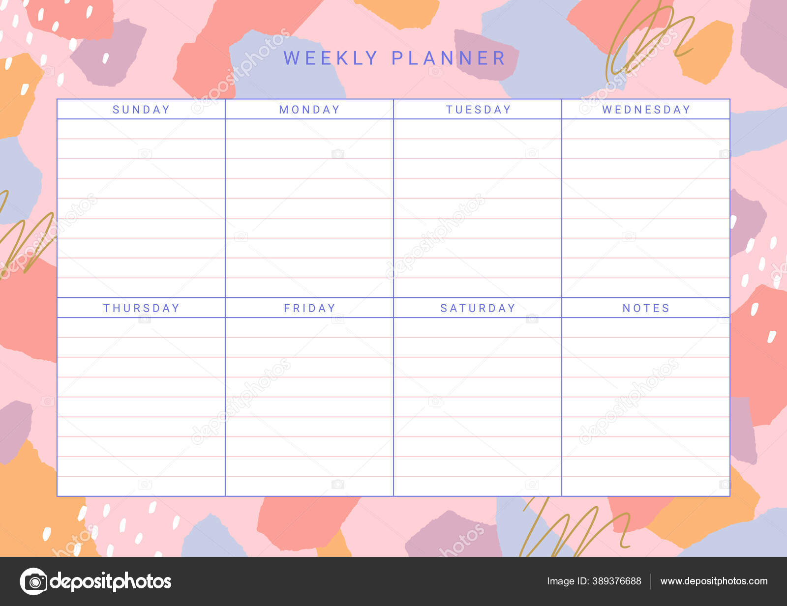 Weekly Planner School Timetable Abstract Design Collage Style Stock ...