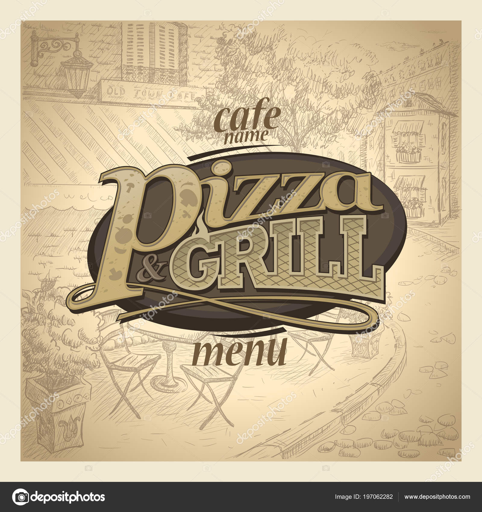 Pizza Grill Menu Cover Retro Style Stock Vector by ©slena 197062282