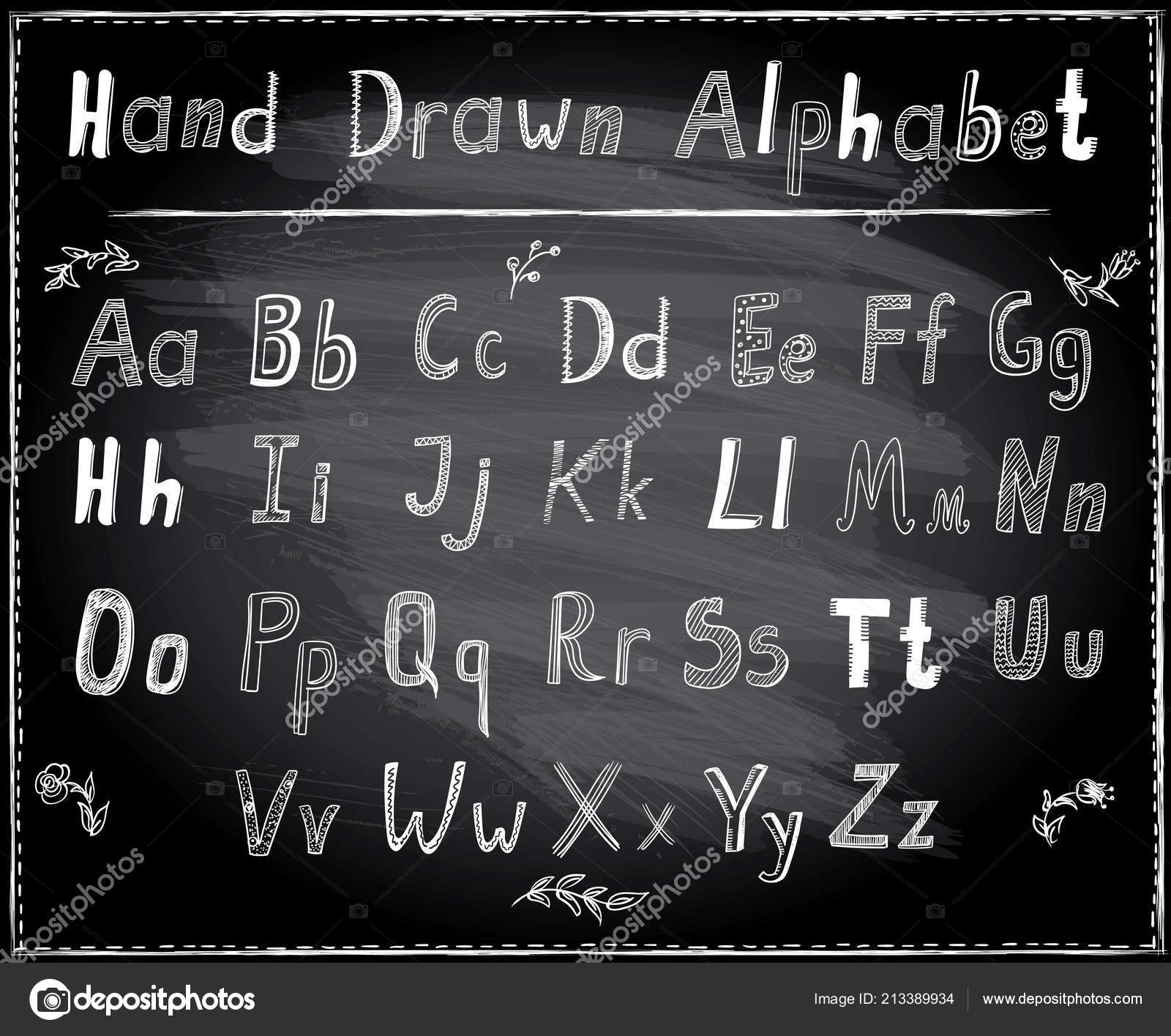 Handwriting Chalk Vector Alphabet Cartoon Typography Design Chalkboard