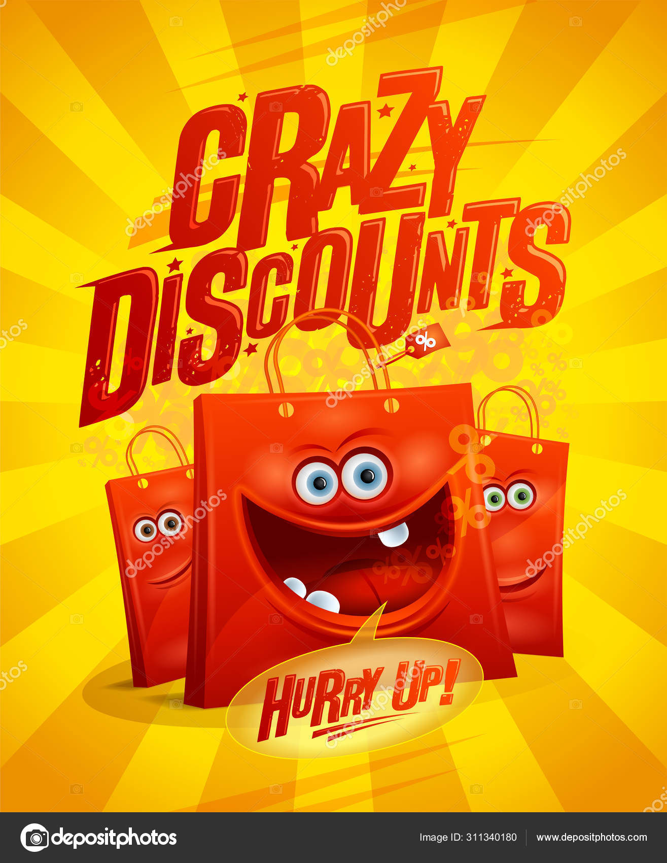 Crazy discounts sale poster design with shopping bags Stock Vector by ...