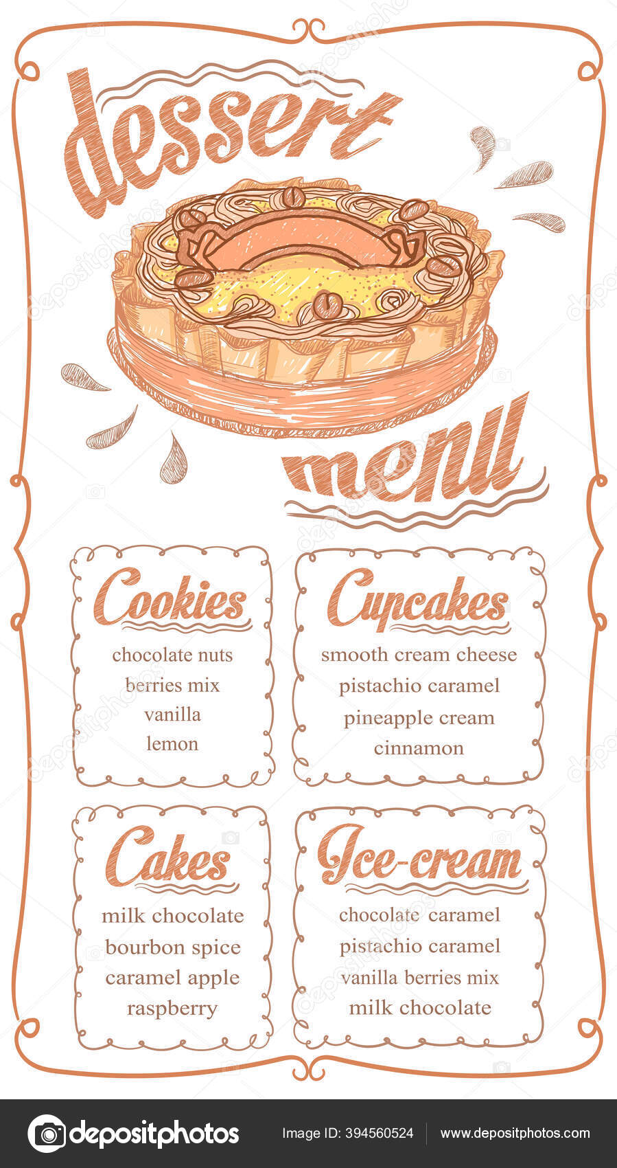 Plantilla Menú Postres Con Boceto Pastel Para Cupcakes Pasteles Helados ...