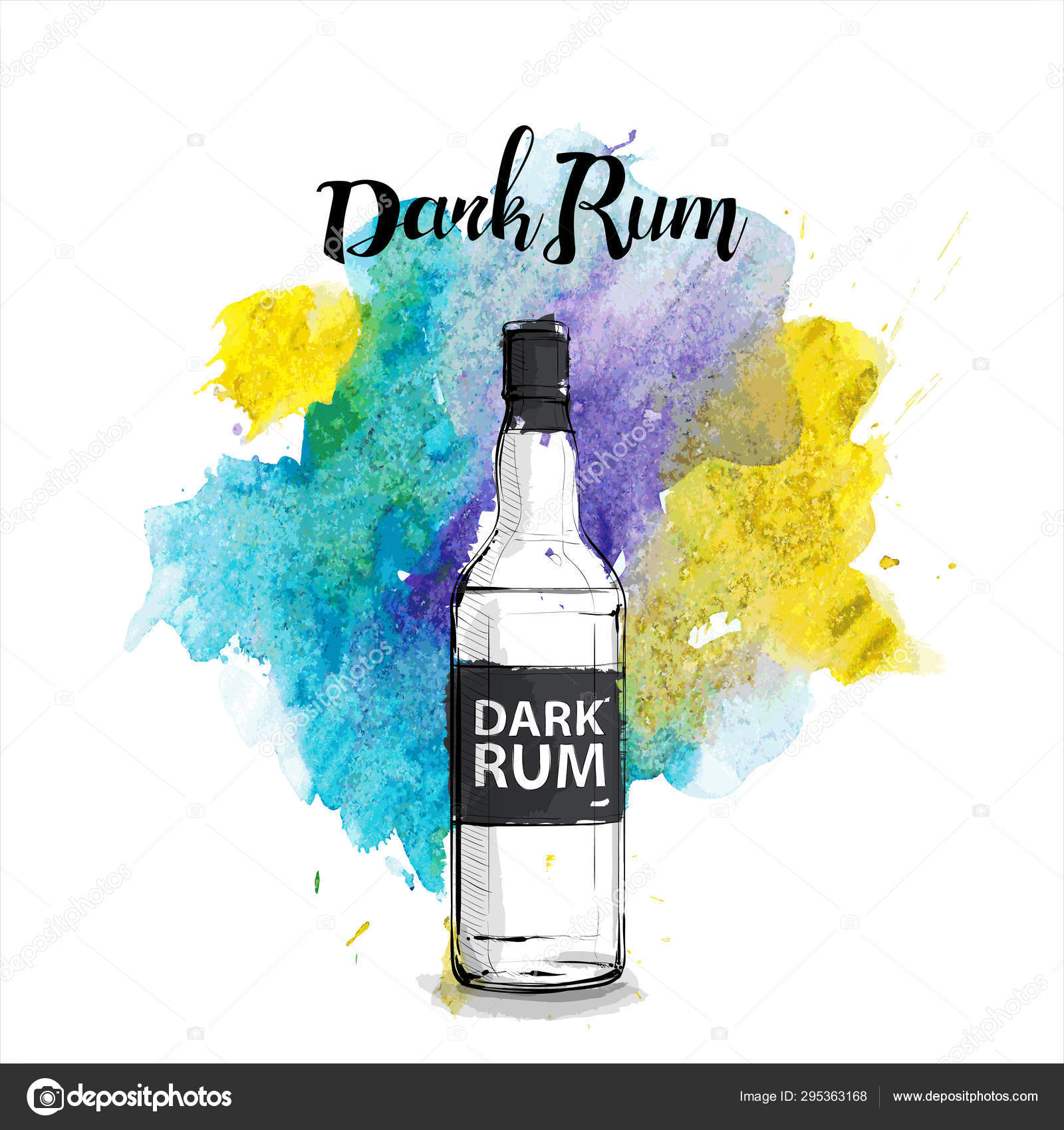 Hand draw of dark rum bottle. Vector illustration. Stock Vector Image ...