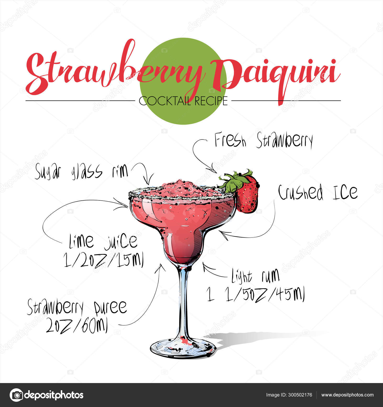 Hand Drawn Illustration Of Cocktail Strawberry Daiquiri Vector Stock