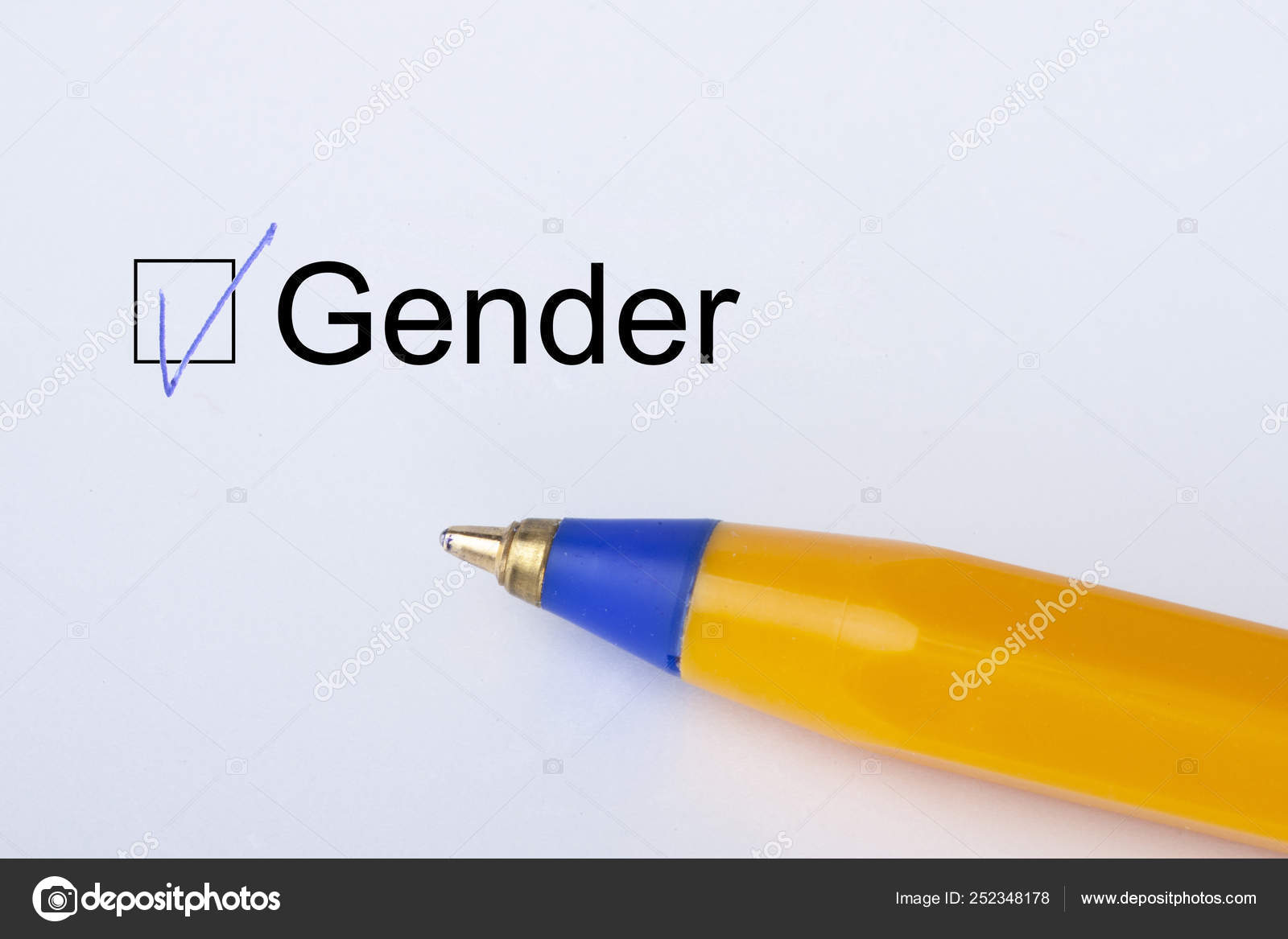 Gender - checkbox with a tick on white paper with yellow pen. Checklist ...