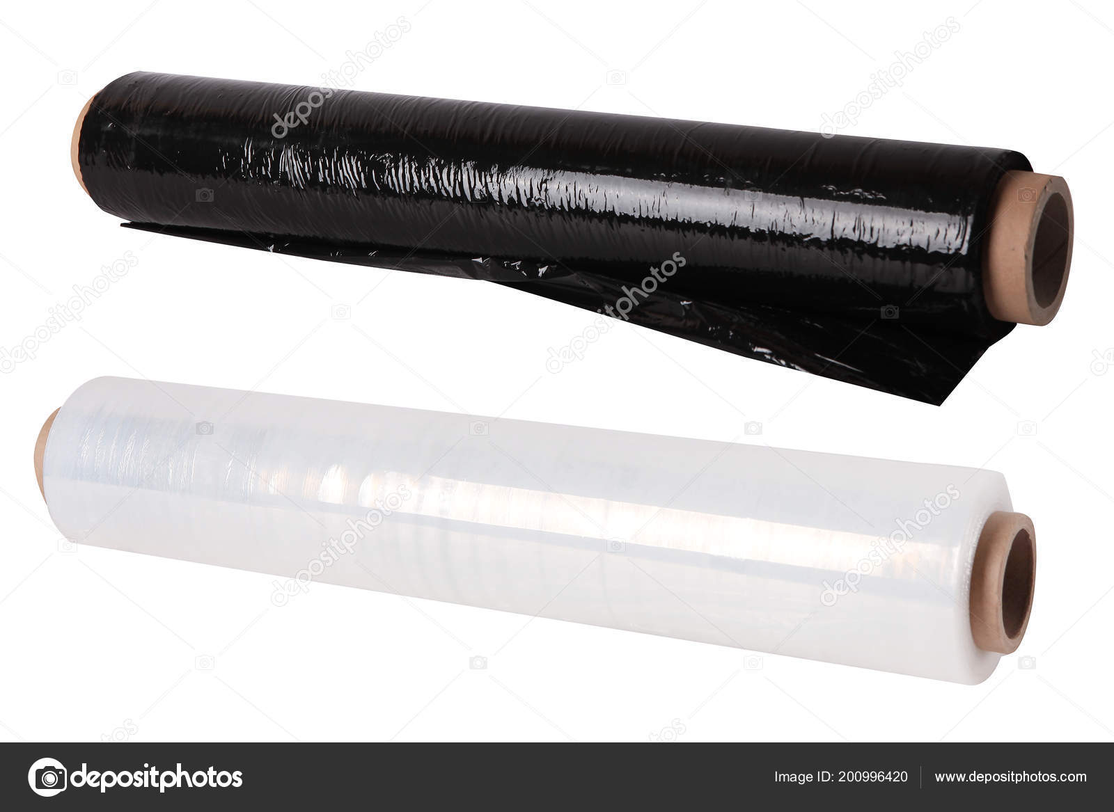 Rolls Black Transparent Wrapping Plastic Stretch Film White Background ...
