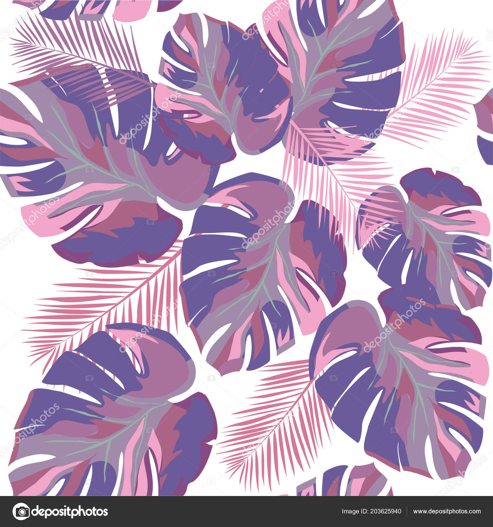 Vector Illustration Ultra Violet Palm Leaves Seamless Background Stock ...