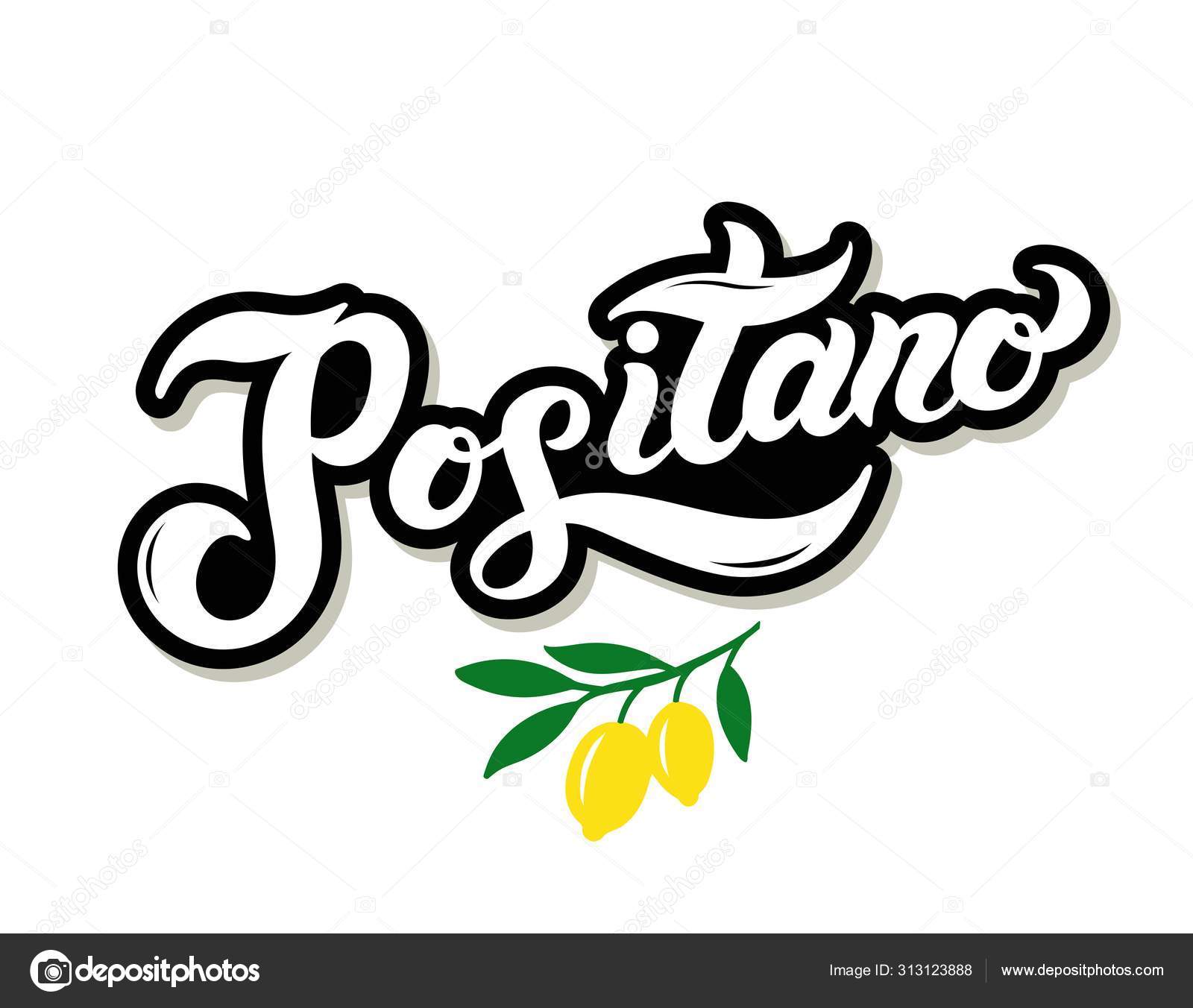 Positano Name Italian Town Amalfi Coast Hand Drawn Lettering Vector ...