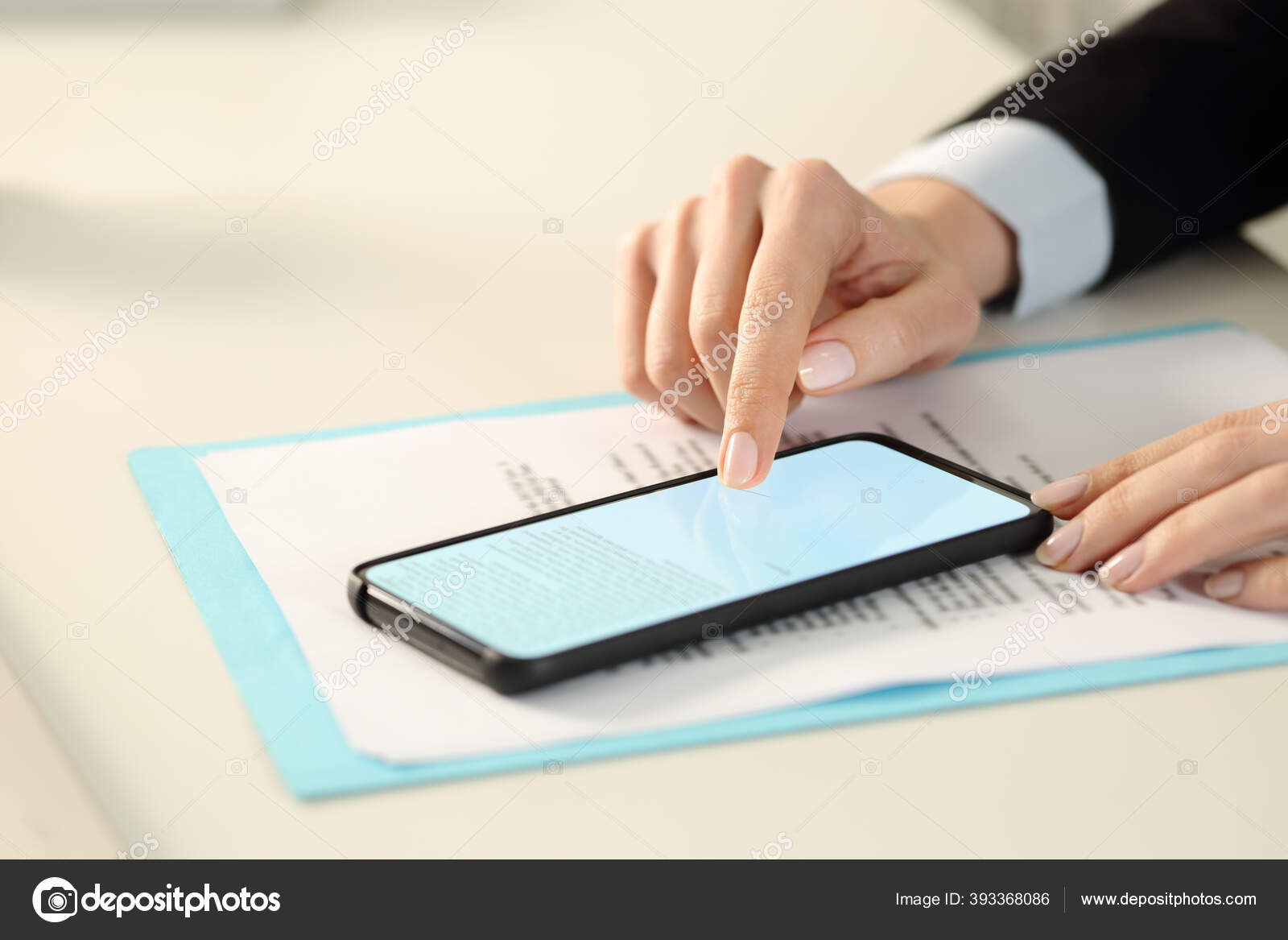 Close Executive Hands Signing Digital Contract Phone Screen Finger ...