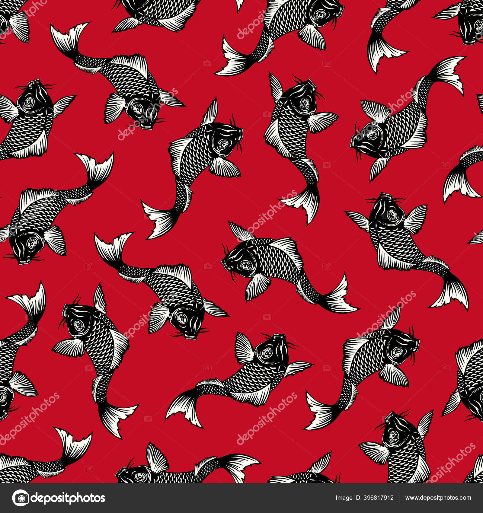 Seamless Pattern Japanese Style Carpillustration Japanese Style Carp ...