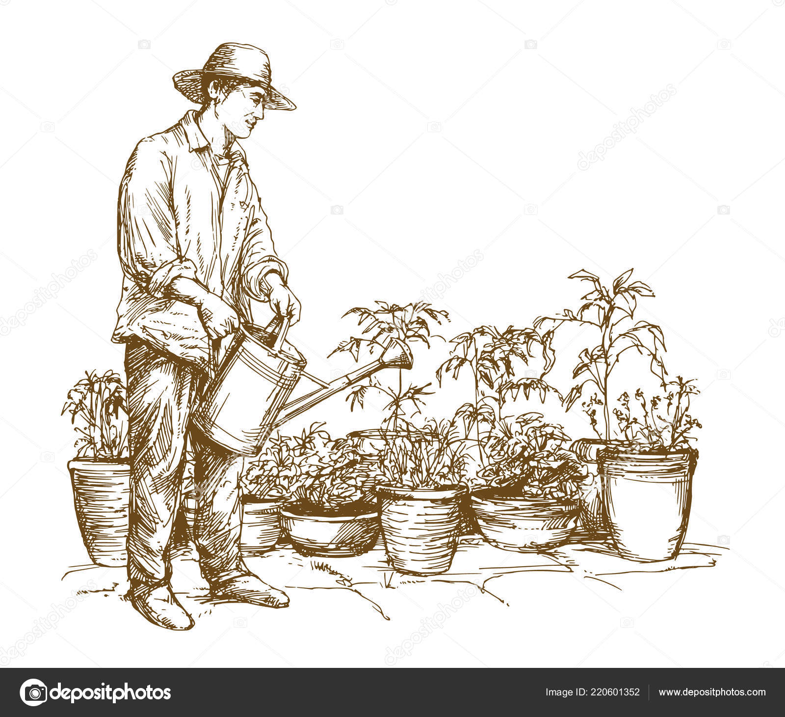 Cartoon Person Watering Plant