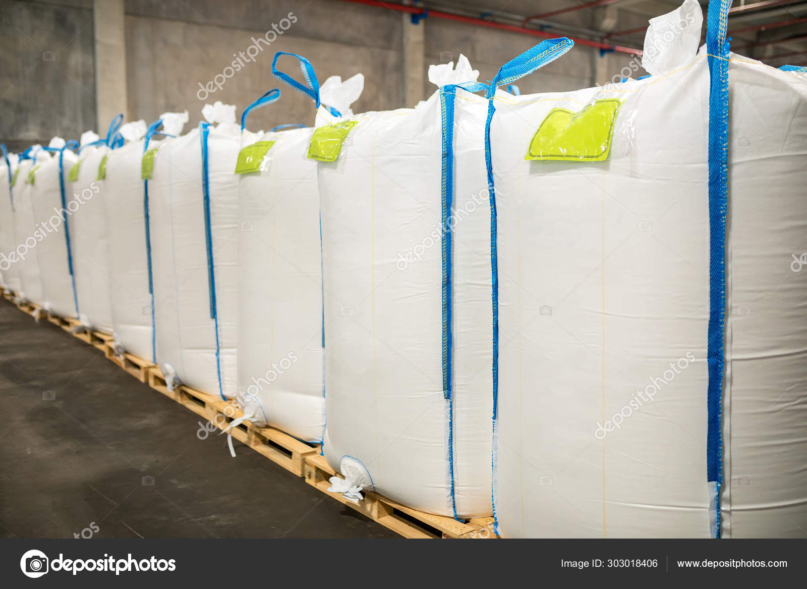 Rows Stacks White Sack Bags Large Warehouse Modern Factory Packaging ...