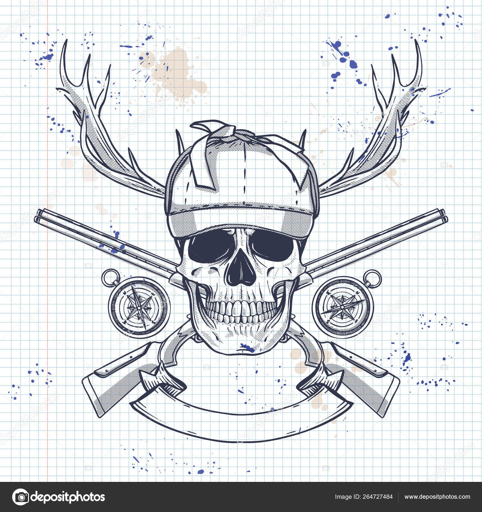 Hand drawn hunter skull Stock Vector by ©Netkoff 264727484