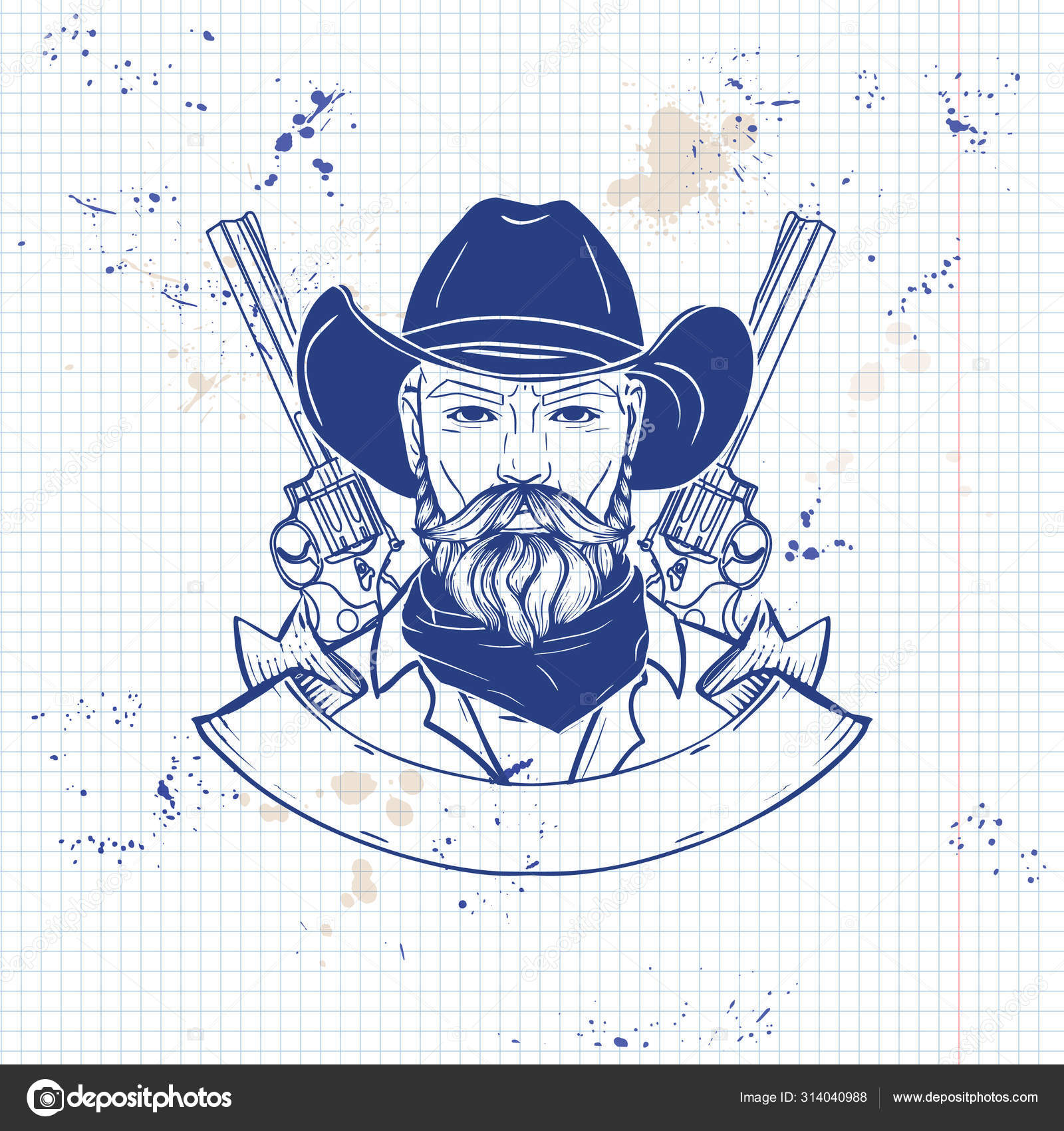 Hand drawn sketch cowboy Stock Vector by ©Netkoff 314040988