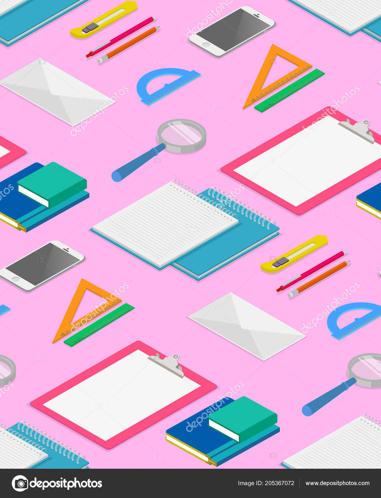 Pink seamless school background with stationery. Stock Vector Image by ...