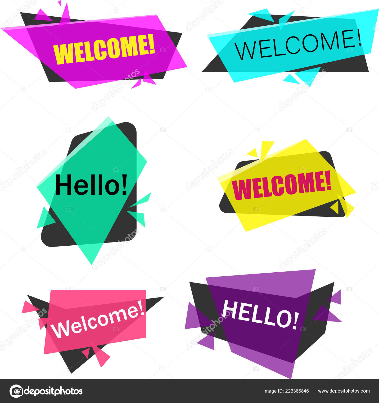 Welcome and hello labels isolated on white background. Stock Vector by ©Svetlaboro 223366846