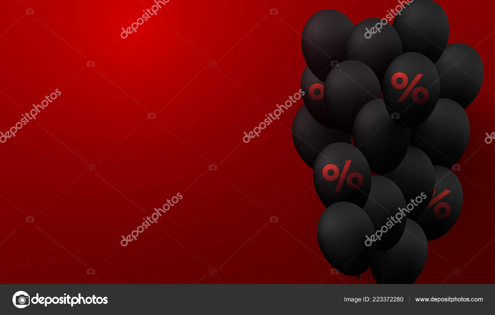 Red background with black 3d balloons with percentage sign. Stock ...