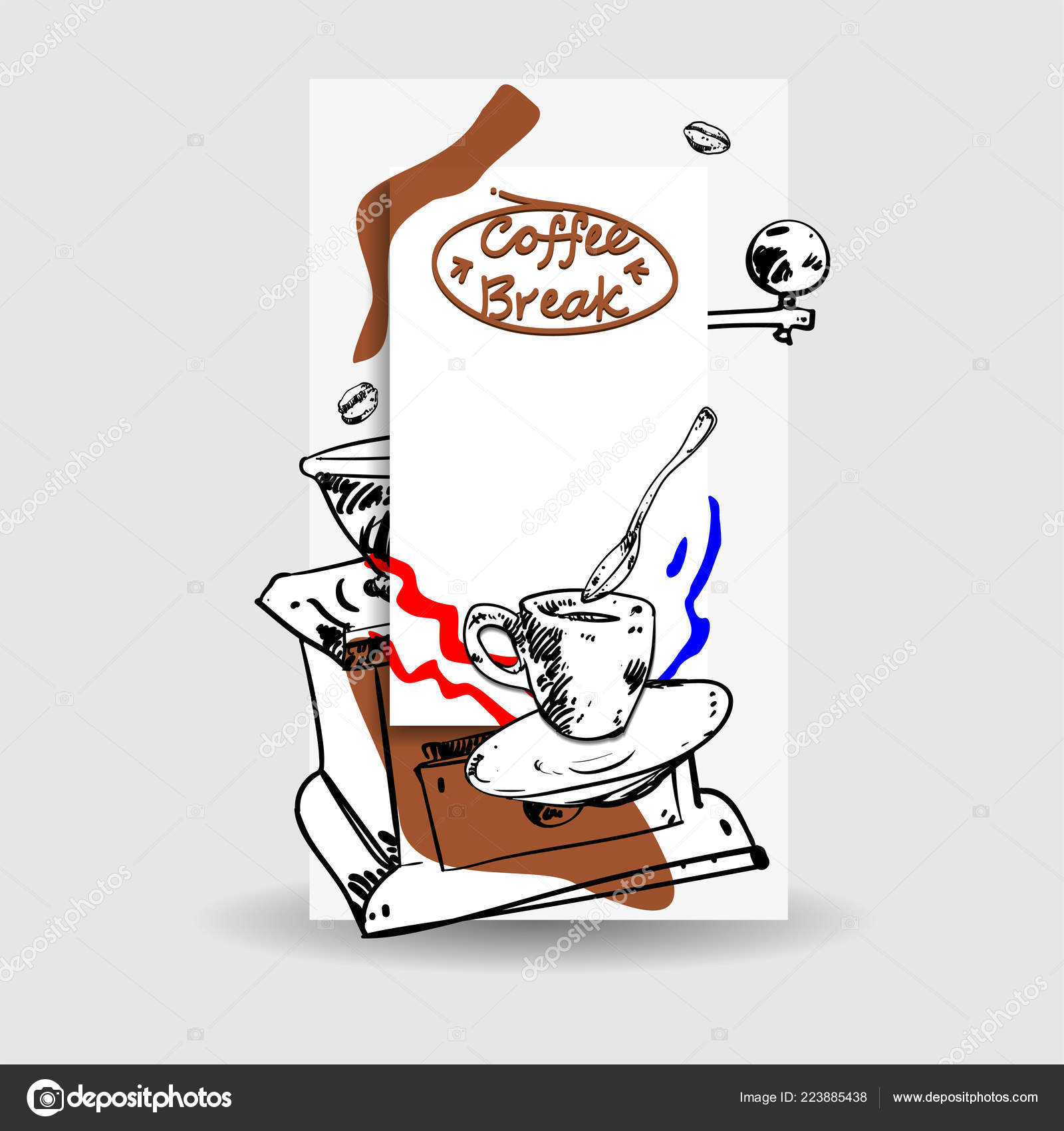 Coffee break card with cup and coffee grinder. Stock Vector Image by ...