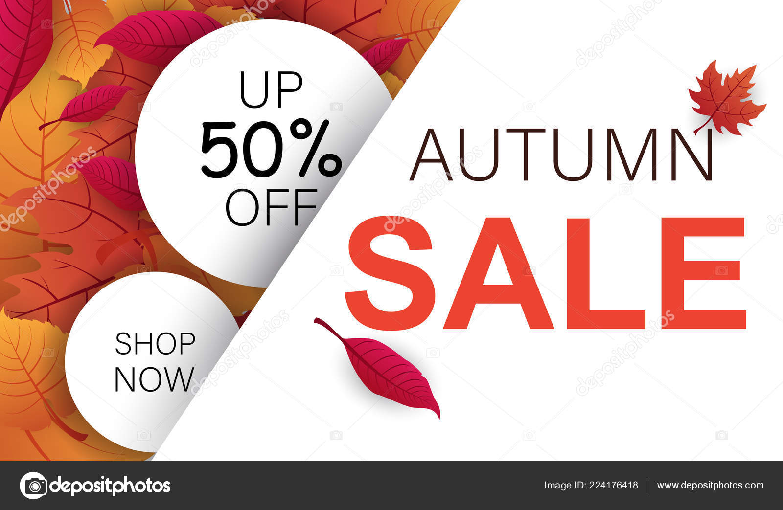 Autumn 50 off sale booklet with leaves. Shop now poster. Stock Vector ...