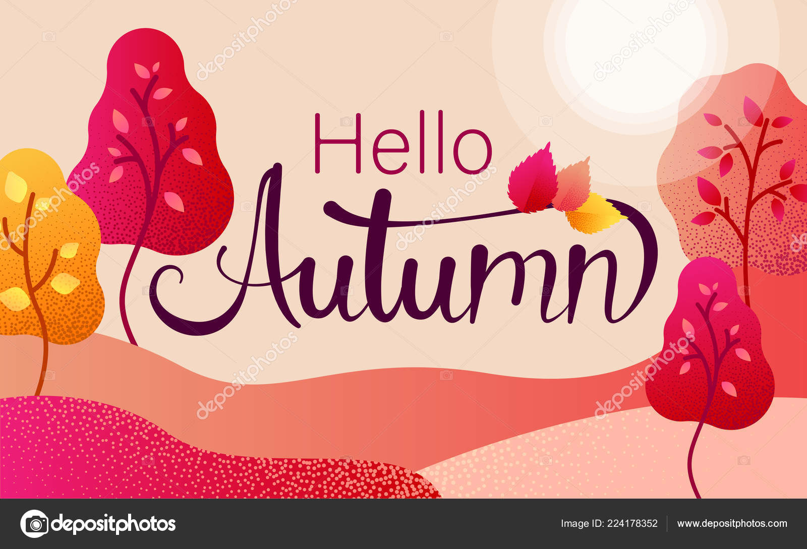 Hello autumn. Color card with beautiful landscape. Stock Vector Image ...