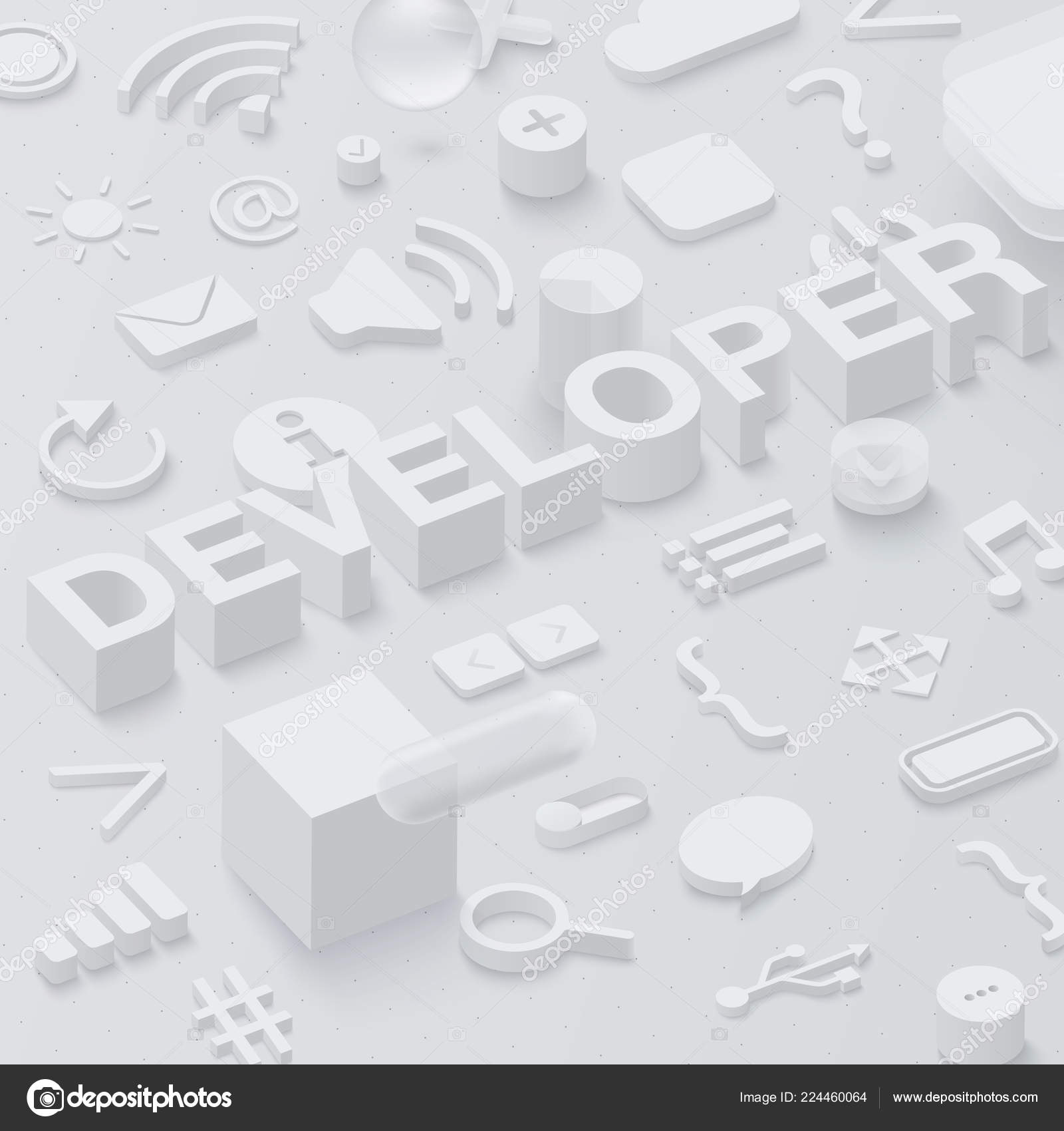 Grey 3d developer background with web symbols. Stock Vector Image by ...