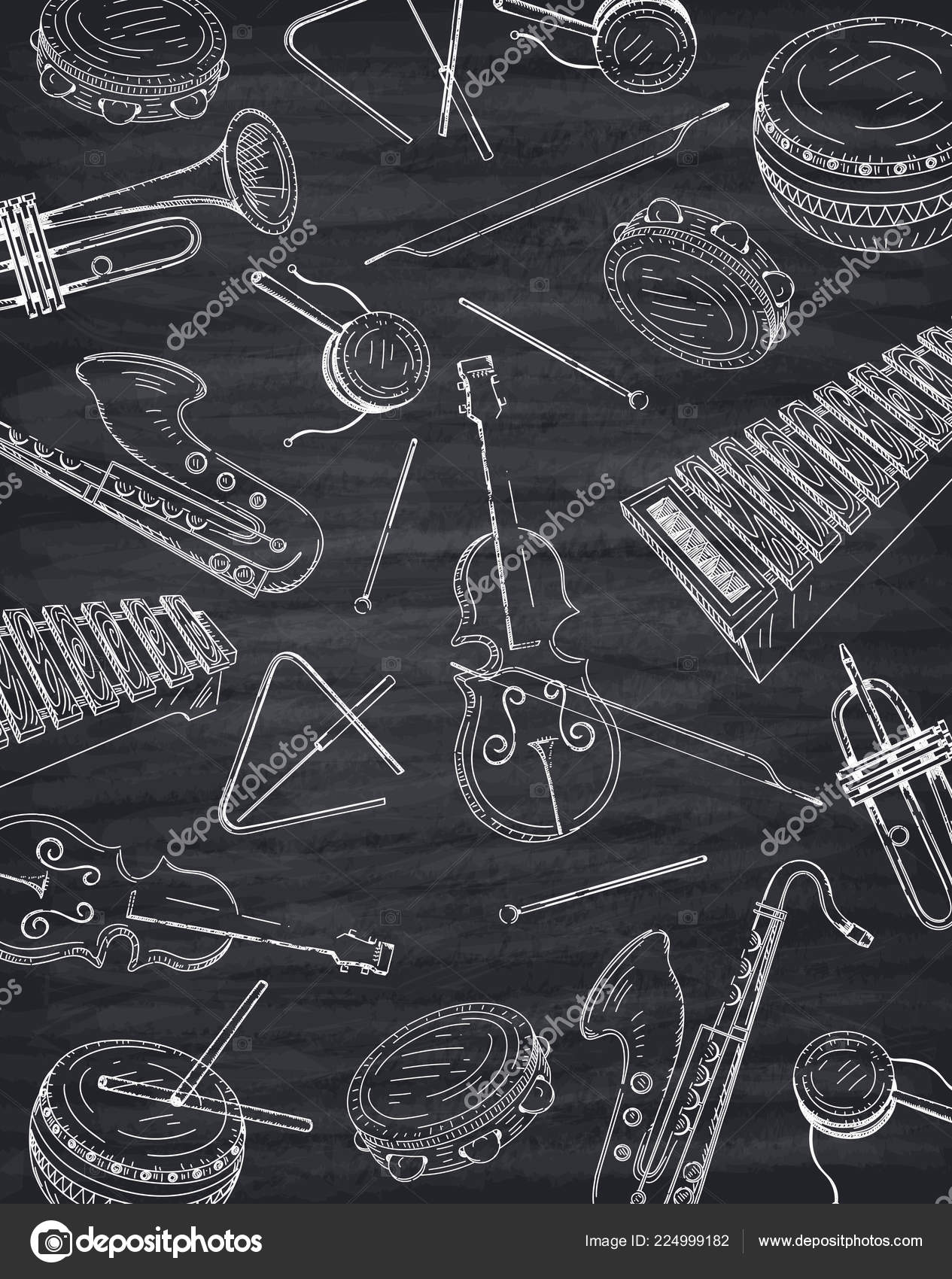 Black and white background with silhouettes of musical instrumen Stock ...