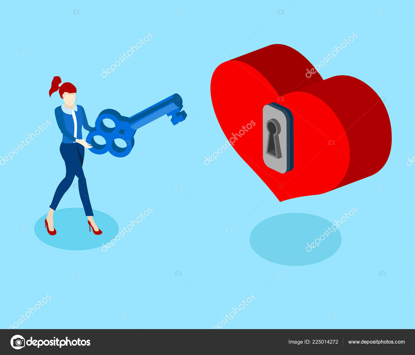 Blue 3d background with girl finds key to heart. Stock Vector Image by ...
