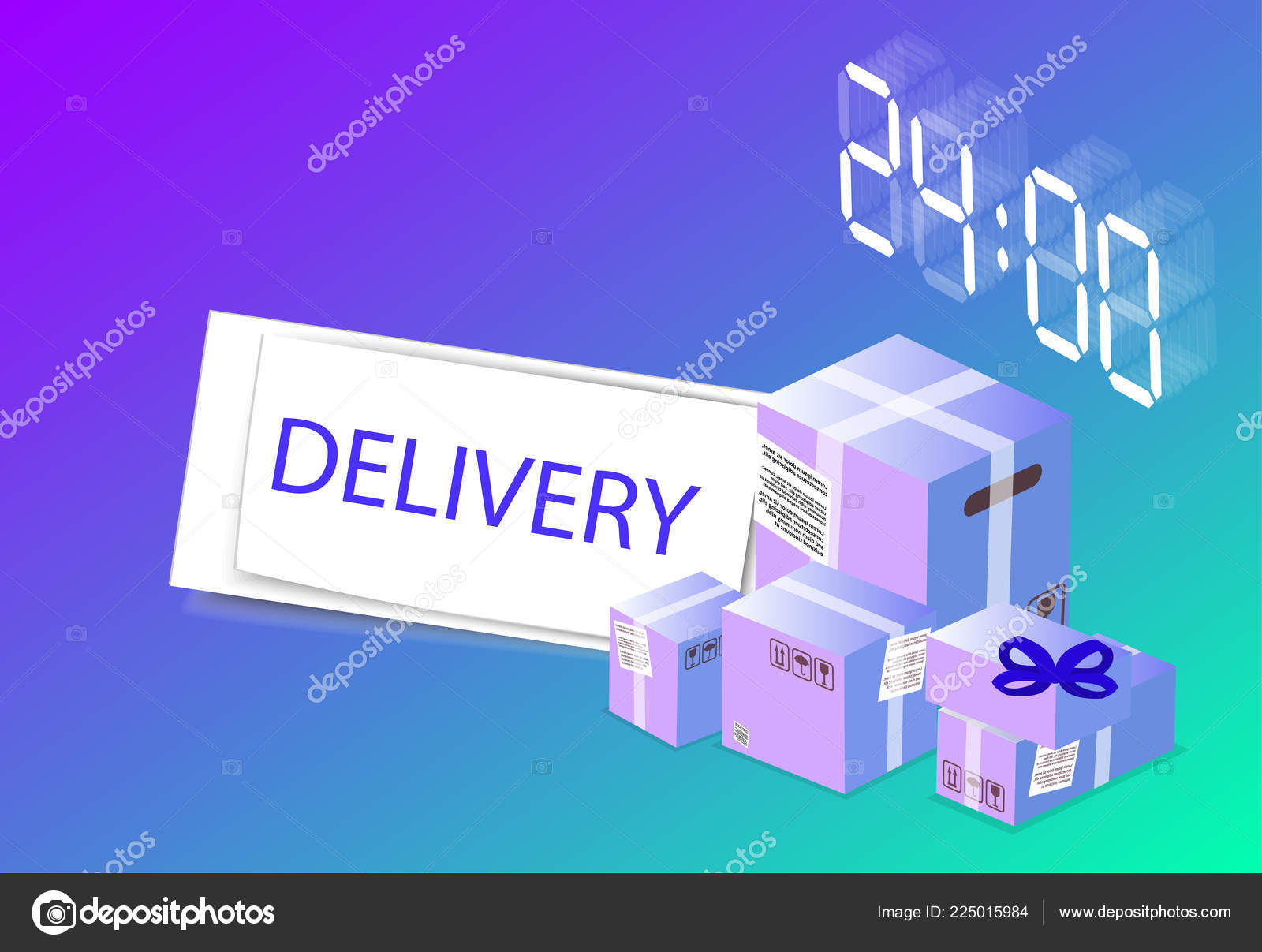 24 hours delivery service background with clock and boxes. Stock Vector ...