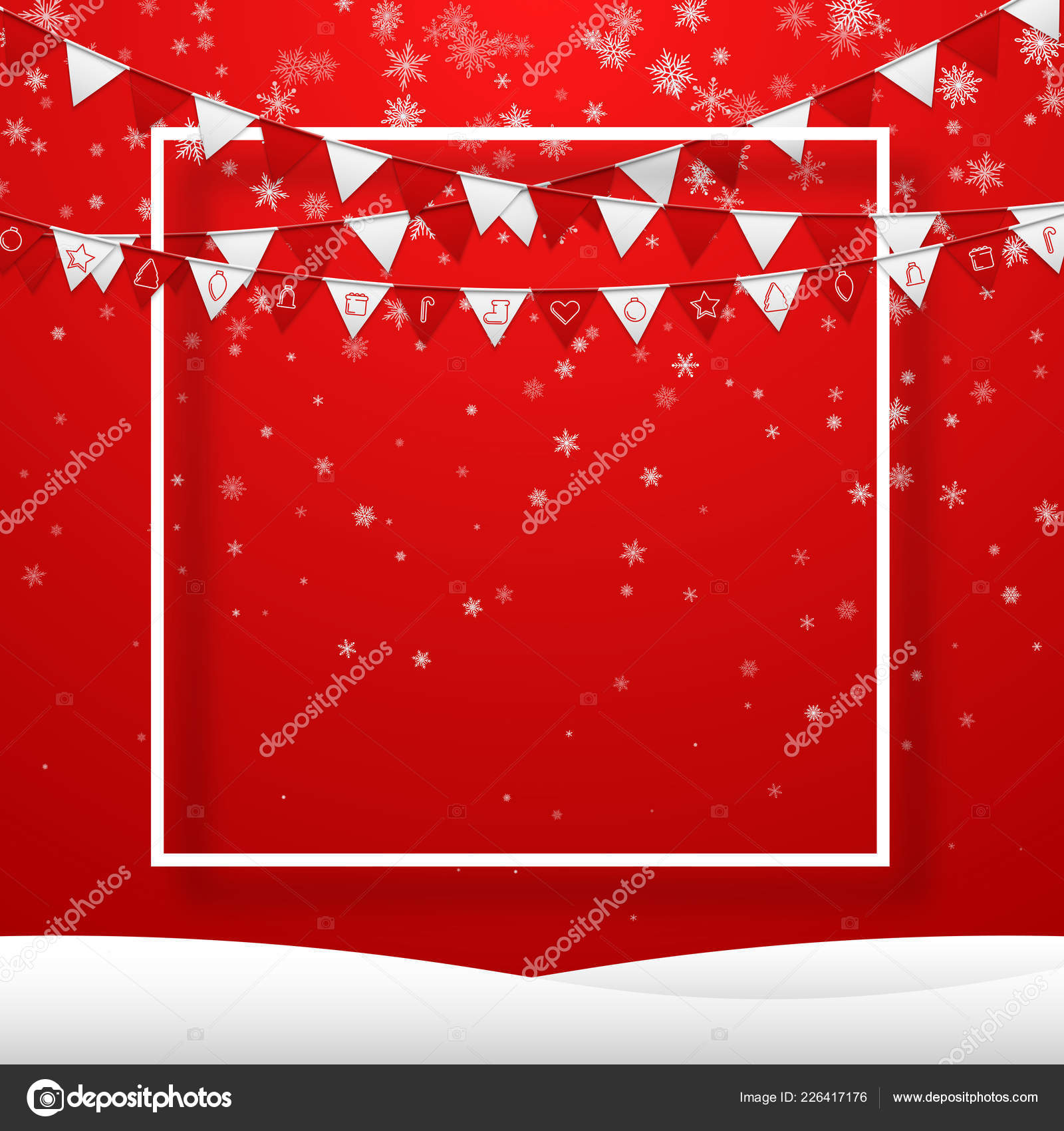 Red festive background with square frame, flags and snow. Templa Stock ...